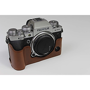 X-T4 Case, BolinUS Handmade PU Leather Half Camera Case Bag Cover Bottom Opening Version for Fujifilm Fuji X-T4 XT4 with Hand Strap (Coffee)