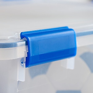 IRIS USA 74 Qt Storage Box with Gasket Seal Lid, 3 Pack - BPA-Free, Made in USA - Heavy Duty Moving Containers with Tight Latch, Weather Proof Tote Bin, WEATHERPRO - Clear/Blue