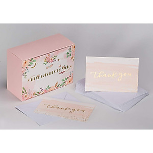 Thank You Cards-48 Bulk Blank Gold Foil&Watercolor Bulk Box Set with Elegant Floral Envelopes &Stickers for Wedding, Baby Shower, Bridal Shower, Business, Anniversary, Funeral -4" x 6"