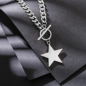 MIFYNN Silver Star Cuban Link Necklace Fashion Style Star Necklaces for Women, Silver Necklace for Women to Surprise Friends And Relatives, Friendship Necklace is Also the Best Birthday Gift