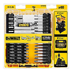 Dewalt DT70702 40 Piece Impact Screwdriver Bit Set + Tough Case Fits TStak Caddy, Black