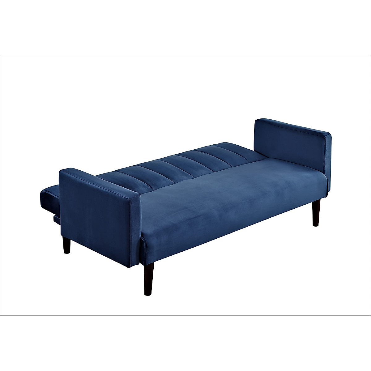 Container Furniture Direct Regal Modern Convertible Full Out Futon Sofa Compact Channel Stitch Velvet Sleeper Couch Bed for Living Room, Bedrooms, Apartments, and Dorm, 72 Inch, Deep Blue