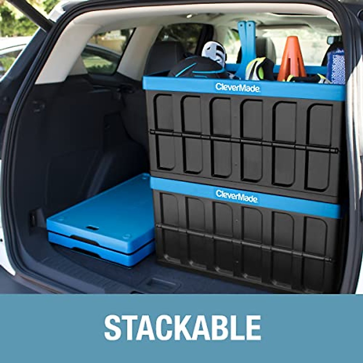 CleverMade 62L Collapsible Storage Bins with Lids - Folding Plastic Stackable Utility Crates, Solid Wall CleverCrates, 3 Pack, Charcoal (8034119-1533PK)