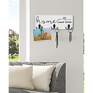 homenote Key Holder for Wall, Delicate Wall Mounted Key Rack with 3 Double Key Hooks, Home Sweet Home Decor Wooden Key Hanger for Entryway, Hallway, Kitchen, Bedroom, Bathroom, Office (White)
