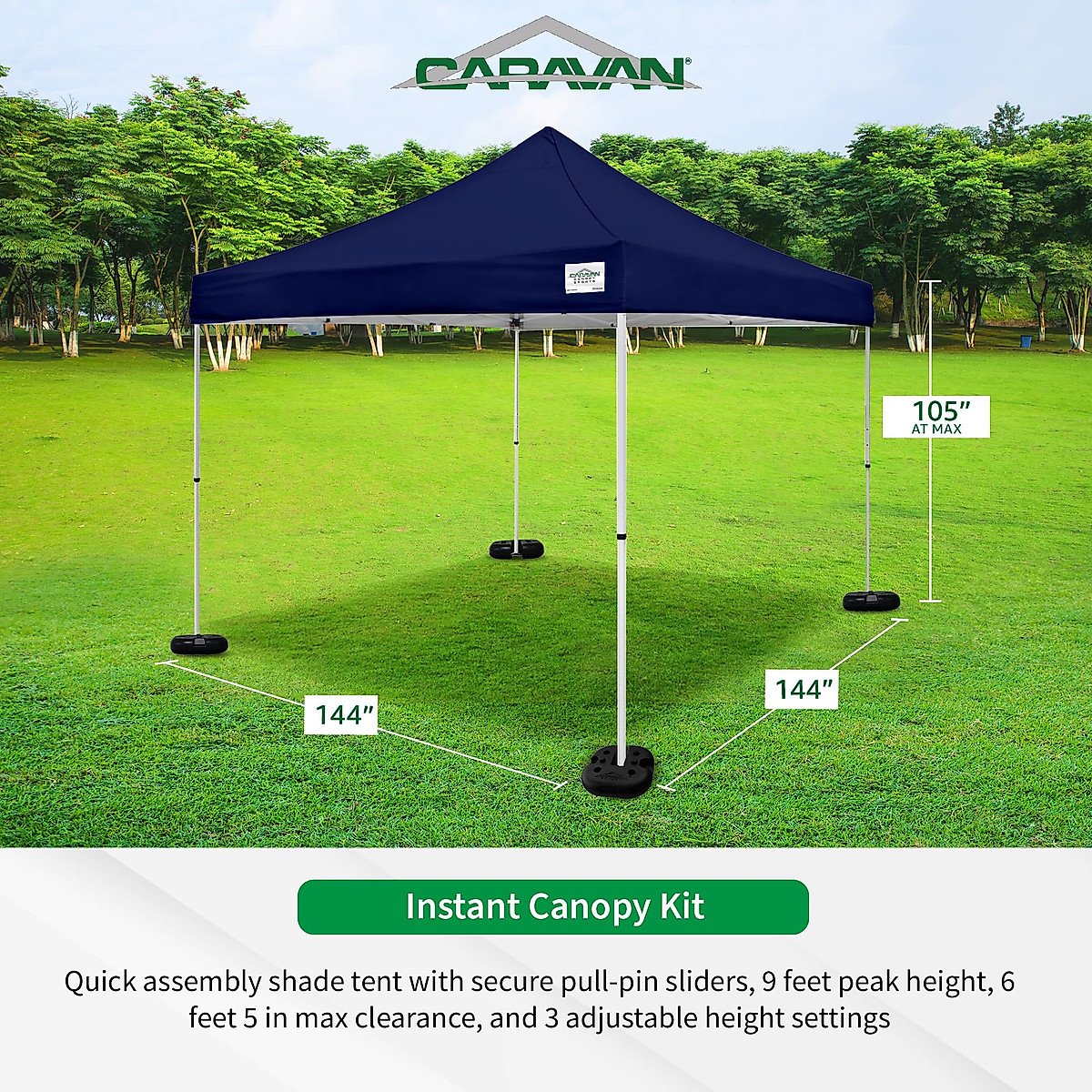 Caravan Canopy V-Series 12 x 12' Tent Sidewalls with V-Series 2 12 x 12' Pop-Up Tent Slanted Leg Instant Canopy & 4 6-Pound Cement Weight Plates