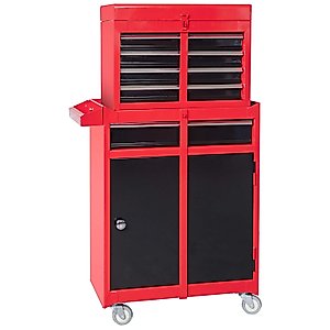 Torin ATBT1204B-RB Rolling Garage Workshop Organizer: Detachable 4 Drawer Tool Chest with Large Storage Cabinet and Adjustable Shelf, 11" 20.3" 40.4", Black/Red