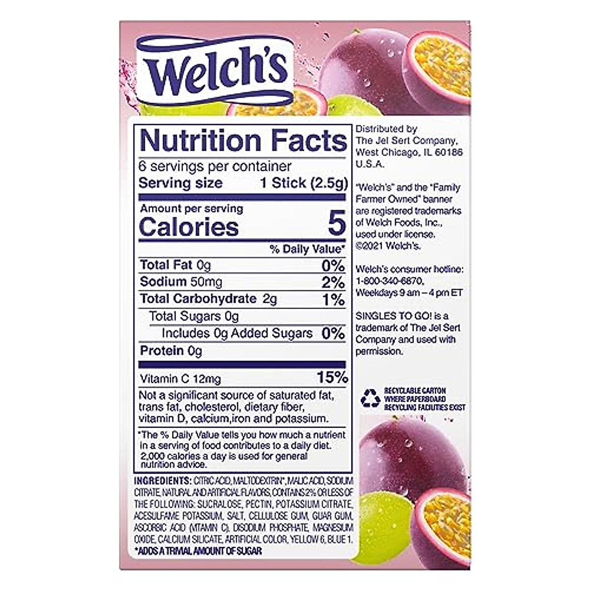 Welch's Singles to GO! Drink Mix Variety Pack - Cherry Pomegrante, Strawberry Peach, Passion Fruit and Grape