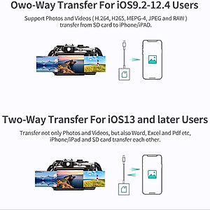 2 in 1 Lightning to SD Card Reader for iPhone, [Apple MFi Certified] Dual Slot Micro SD TF Trail Game Camera Memory Card Reader Adapter, Quickly Transfer Photos Videos Plug and Play