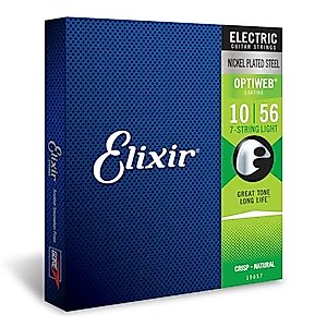 Elixir Strings, Electric Guitar Strings, Nickel Plated Steel with OPTIWEB Coating, Longest-Lasting Crisp Tone with Comfortable Feel, 7 String Set, Light 10-56