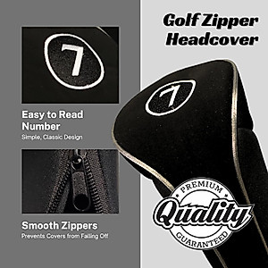 Black Golf Zipper Head Cover #7 Fairway Wood Metal Headcover Traditional Plain Protective Cover Fits All Fairway Golf Clubs for Golfing Buddies