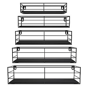 CRUGLA Floating Shelves Wall Mounted Set of 5, Black Hanging Storage Wall Shelf for Bathroom, Kitchen, Bedroom, Living Room Home Decor