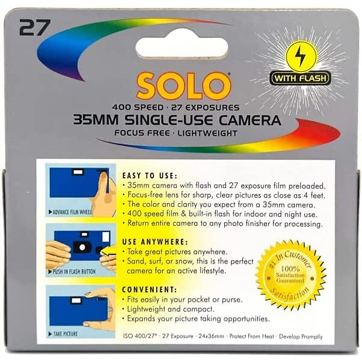 Solo Single-Use 35mm Film Camera with Flash (400 ASA, 27 Exposures)