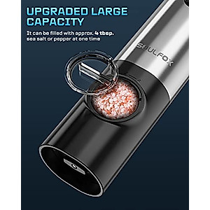 SoulFox Electric Salt and Pepper Grinder Set with USB Rechargeable - No Battery Needed - One Handed Operation - White Light - Adjustable Coarseness Automatic Electronic Spice Mill Shakers Refillable
