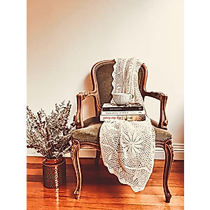 Zenviro Boho Throw Blanket - Beige, Cream Crochet Blankets - Hand Knitted Blanket - Couch Sofa Bed Blanket - Vintage Lace Blanket (50"x60")