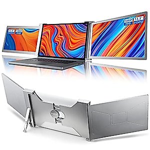 FOPO 13.3" Triple Portable Monitor - 1080P FHD IPS Triple Monitor Laptop Screen Extender for 14"-17.3" Laptops, for Mac/Windows/Switch, HDMI/Type-C Plug & Play (Not for M1 M2 Chip, Chromebook)-S16