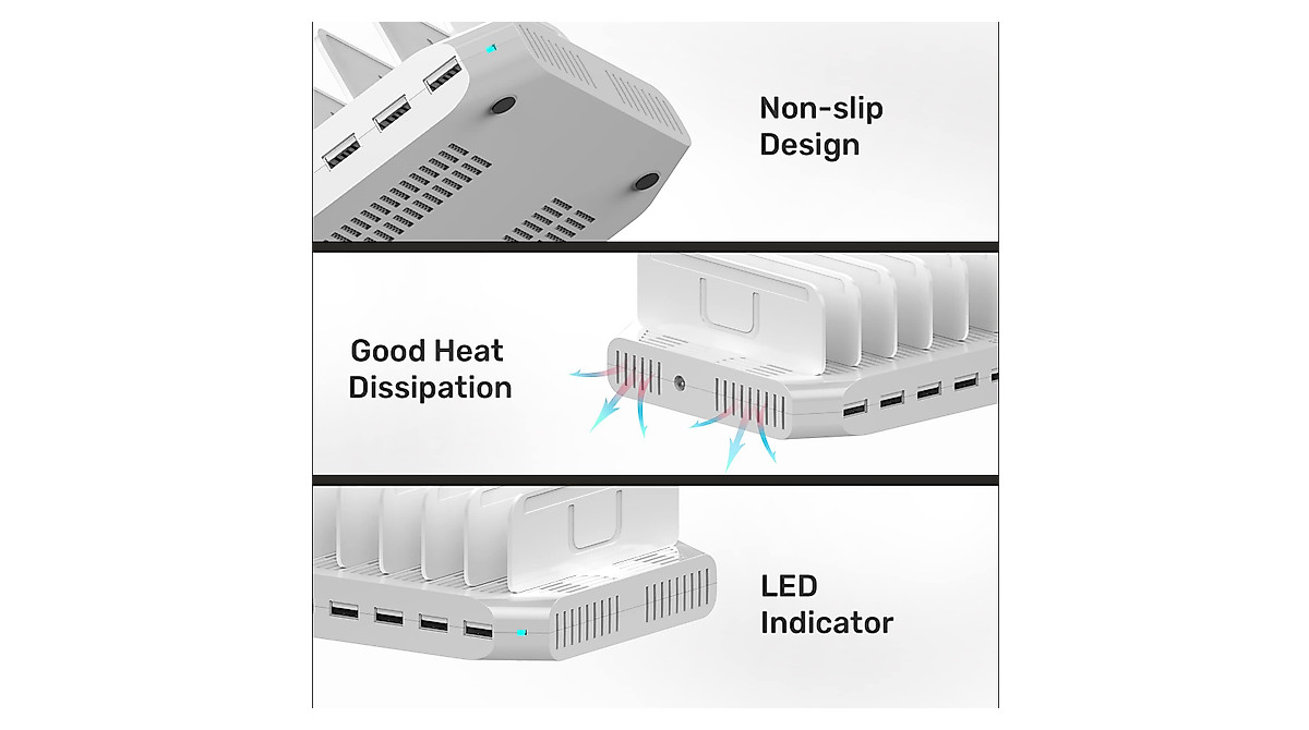 Alxum 60W 10-Port USB Charging Station for Multiple Devices