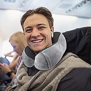 Faddare Travel Pillow, Memory Foam Neck Support Pillow Set, Comfortable Neck and Head Support Pillow, Travel Neck Rest Cushion for Plane Car Train Office(Grey)