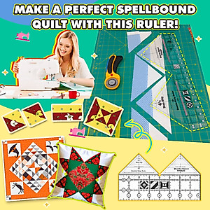 90 Degree Double Strip Ruler, Creative Double Strip Quilting Ruler 90 Degree, Quarter Square Triangle Cutting Guide for Sewing, Acrylic Clothing Design Ruler (10inch)