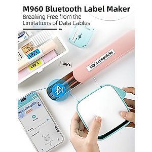 Vixic Label Maker with Tape, M960 Bluetooth Label Maker Machine, Small Mini Portable Label Makers Multiple Templates Font Icon for Home School Office Organization, Inkless Rechargeable,Green