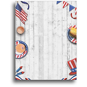 American Patriotic Picnic Stationery Paper - 80 Sheets - Perfect for 4th of July, Veteran's Day, Memorial Day, and Other Patriotic Holiday Parties!