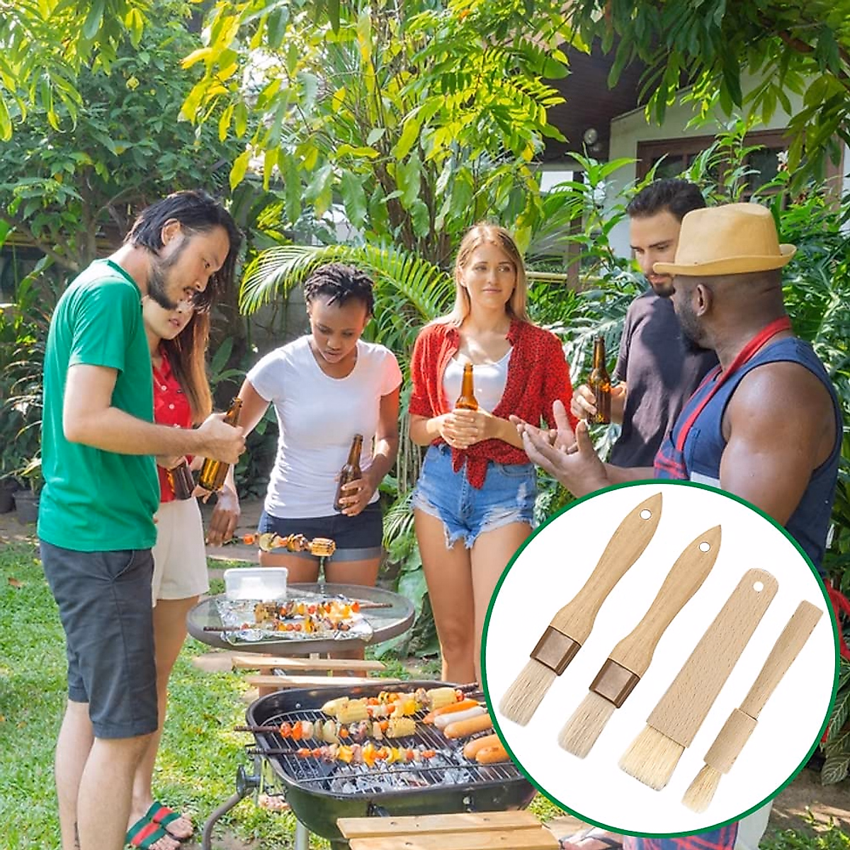 4 Pcs Pastry Brushes,DanziX Round and Flat Oil Brush with Boar Bristles Used for Cooking Baking BBQ Sauce Basting