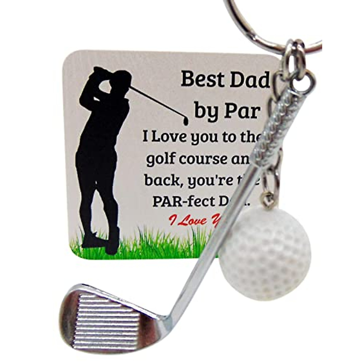 Westmon Works Golf Club Keychain Best Dad by Par Metal Key Ring for Golfer Daddy with Card for His Birthday orFathers Day