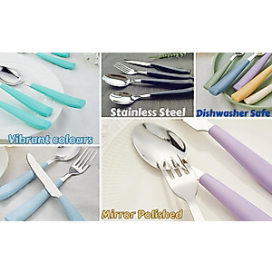 EXZACT Cutlery Set Coloured 16PCS - Stainless Steel with Plastic Wide Handles – Comfortable to Hold - 4 x Forks, 4 x Dinner Knives, 4 x Dinner Spoons, 4 x Teaspoons – Service for 4