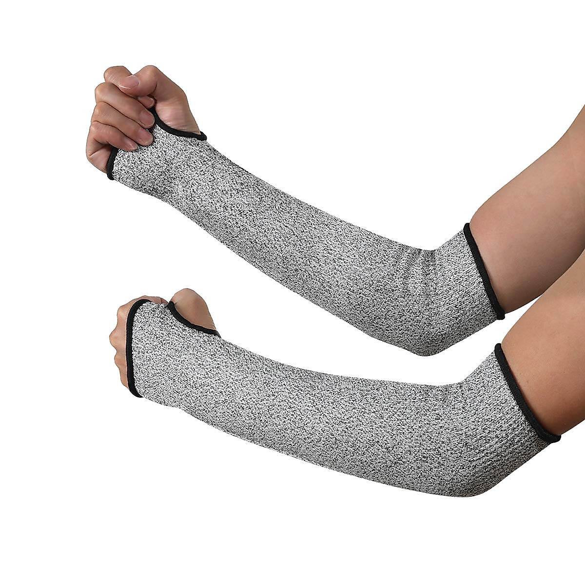 Cut Resistant Sleeves with Thumb Hole, Arm Protection Knit Sleeves, Level 5 Protection, Slash Resistant Safety Protective Sleeves, Grey, 1 Pair