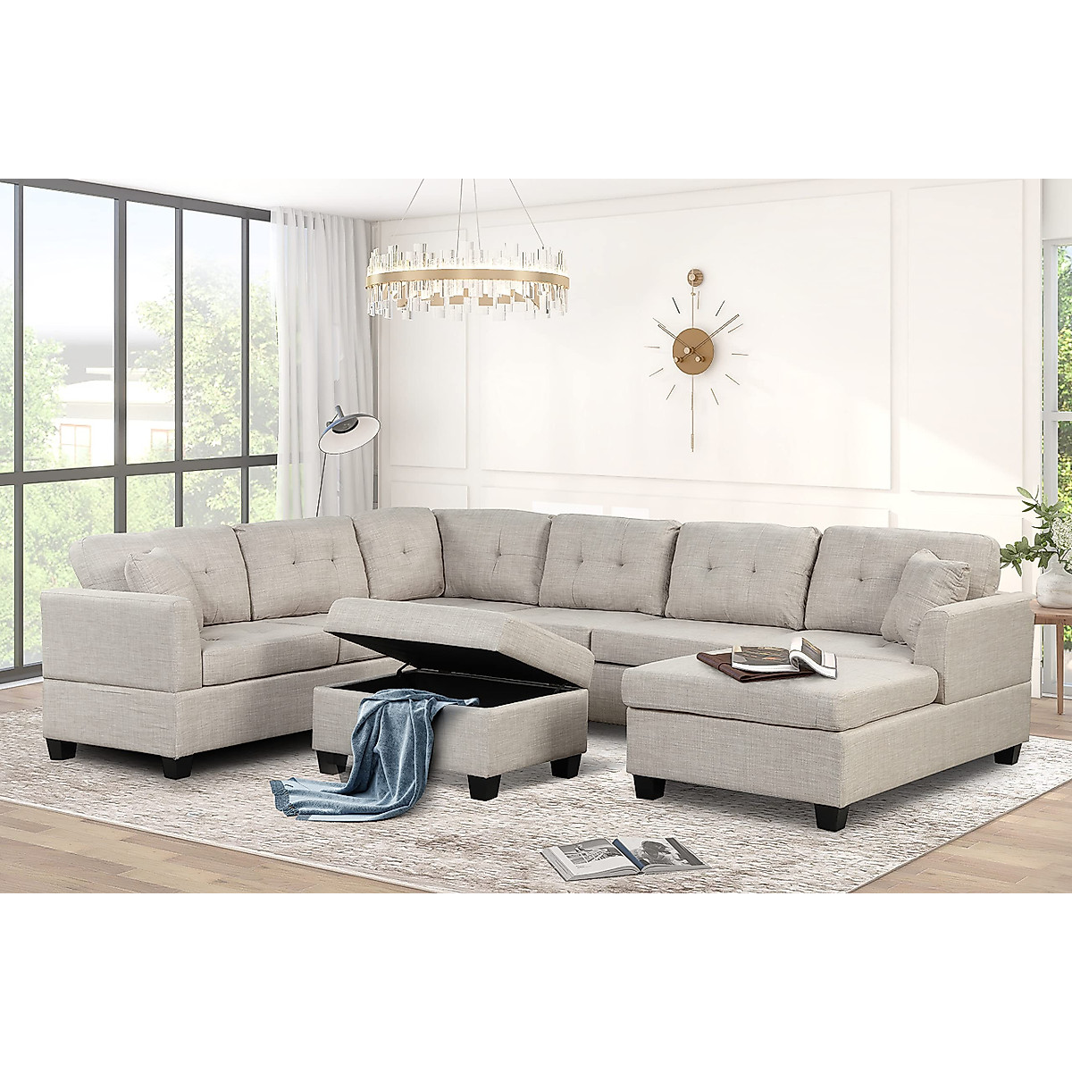 Merax Oversized Sectional Sofa with Storage Ottoman, U Shaped Sectional Couch