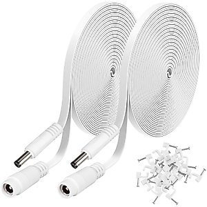 2 Pack DC Power Extension Cable 20ft 2.1mm x 5.5mm Compatible with 12V DC Adapter Cord for CCTV IP Camera, LED, Car, White