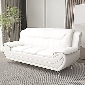 US Pride Furniture Michael Collection Modern Style Faux Leather Couch-Versatile 3 Seater Accent Piece for Living Room, Bedroom or Office-Comfortable Design and Elegant Look, 79" Sofa, Snowy White