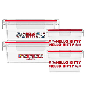 Snapware 8-Pc Plastic Food Storage Containers Set, 4.6-Cup & 3-Cup Meal Prep Containers , Non-Toxic, BPA-Free Lids with 4 Tab Locking, Dishwasher, Microwave, and Freezer Safe, Hello Kitty