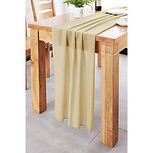 DELOVO Gold Table Runner Glitter Gauze 27X120 inches Long Table Linen for Wedding Party Banquets Bridal Home Table Arches Cake Table Decoration