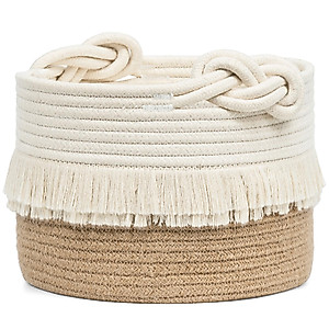 TIMEYARD Large Storage Basket Cute Woven Rope Basket for Toys, Blankets, Magazines, Boho Jute Decorative Basket for Nursery Home Decor, Baby Macrame Basket for Organizing, 16 x 16 inches