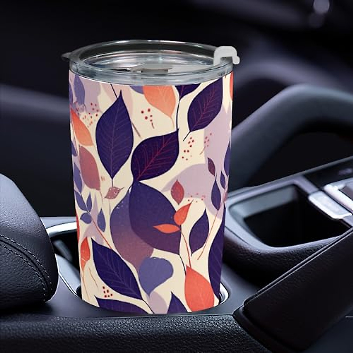 QWEUIOP 20oz Insulated Travel Coffee Mug Hand Drawn Leaves Stainless Steel Tumbler with Lid Double Wall Vacuum Coffee Cup For Hot and Cold Drinks14518