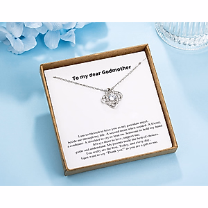 Famdecor Godmother Gifts from Goddaughter&Godson Godmother Necklace Sterling Silver Rhinestone Knot Necklace for Godmother Birthday Gifts Christmas Gifts