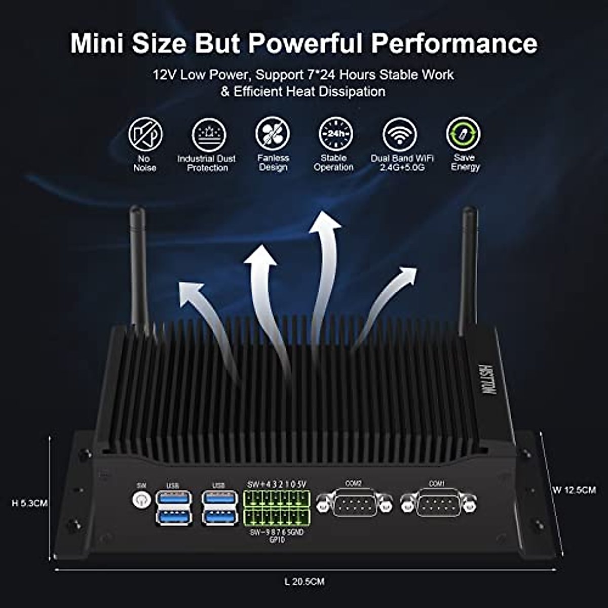 HISTTON Fanless PC Core i5-10210U, 32GB RAM 512GB SSD+1TB HDD, Mini Computer with 2 RS232/485 COM, Dual HD+DP 4K Triple Display, 2 LAN, 6 USB, GPIO, Wifi, BT4.2, Mini PC Windows 11 Pro, support Ubuntu