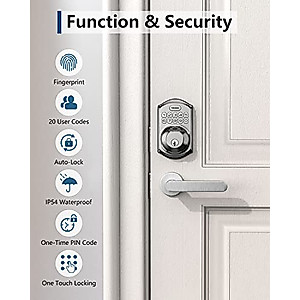 Fingerprint Door Lock - TEEHO TE002 Keyless Entry Door Lock with Keypad - Electronic Deadbolt Keyed Entry - Front Door Lock Sets - Combination Door Lock - Easy Installation - Satin Nickel