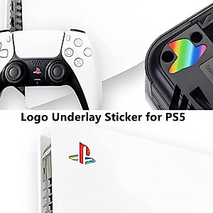 MYLD PS5 LED Console Stand & 5 PCS Vinyl Logo Underlay Sticker, Adjustable RGB Led Light for PS5 Base, Multi-Color LED Light Accessories for Playstation 5 Console (Disc & Digital), USB Powered
