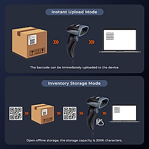 MUNBYN Barcode Scanner Bluetooth, 2.4G Wireless Scanner 1D/2D/QR Cordless Reader with 1400mAh Charger Stand, USB CCD Scanner for Windows, Mac, Android with 1.2 Meter USB Wired Cable
