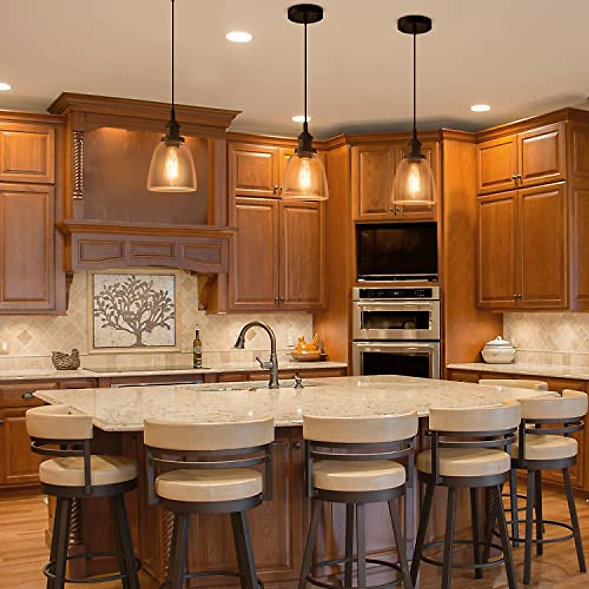 IMPIOIO Pendant Light Over Island Hanging Lighting Industrial Clear Glass Adjustable Cord for Sink Kitchen Island Dining Room, Black, 1 Pack