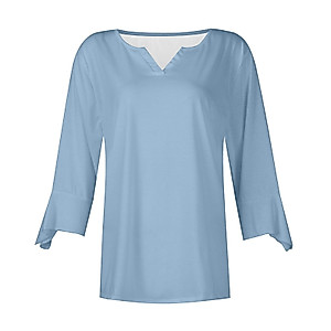 Marble Print Graphic Shirts Leisure Tops for Women Casaul Short Sleeve V-Neck Tees Blouse Regular Soft Tunics Cloth A2-Light Blue Medium