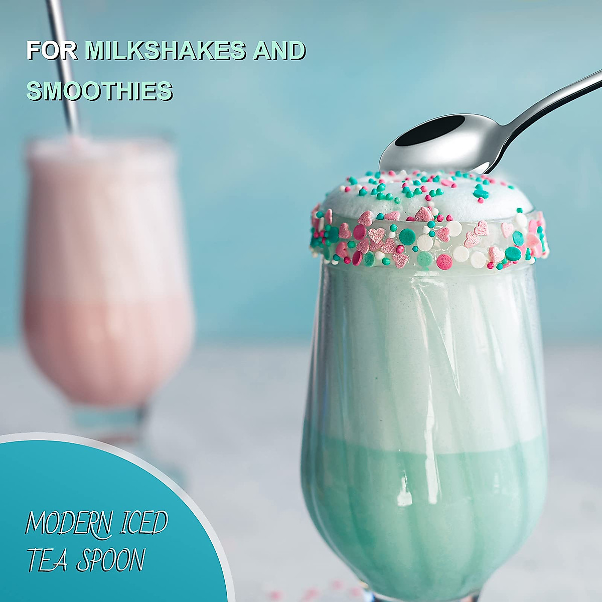 Hiware 9-Inch Long Handle Iced Tea Spoon, Coffee Spoon, Ice Cream Spoon, Stainless Steel Cocktail Stirring Spoons, Set of 4