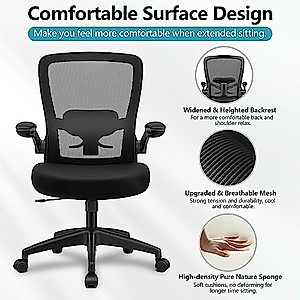 Office Chair, FelixKing Ergonomic Desk Chair Breathable Mesh Chair with Adjustable High Back Lumbar Support Flip-up Armrests, Executive Rolling Swivel Comfy Task Computer Chair for Home Office (Black)
