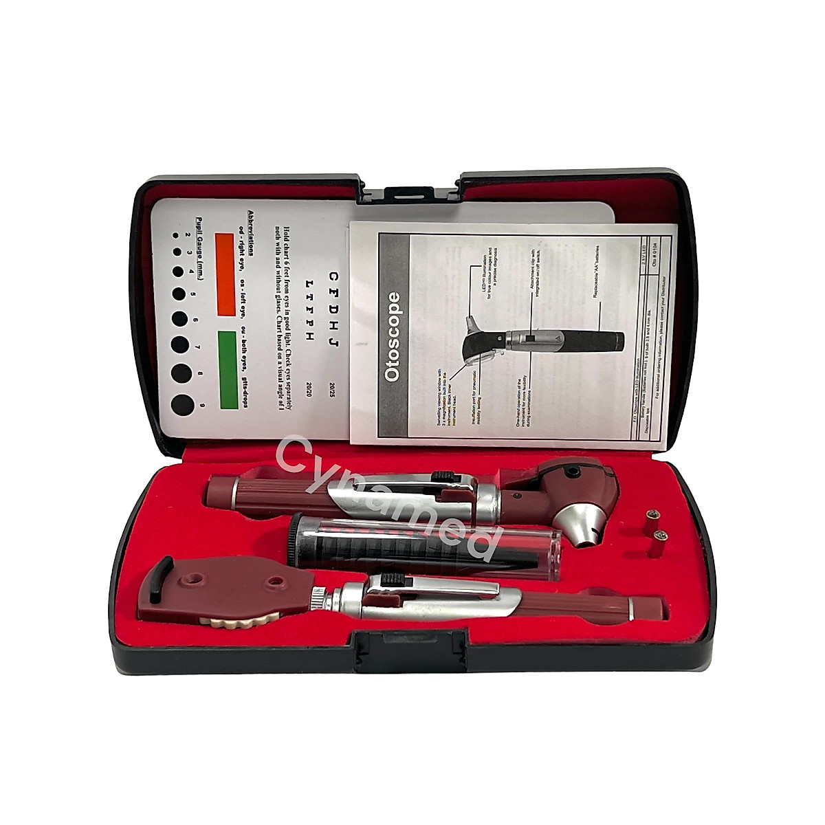 Premium Double Handle Otoscope Set -Otoscope/Great for School -Cynamed (BURGUNDY)