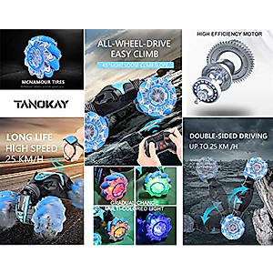 TANOKAY RC Stunt Car, 2.4GHz Remote Control + Gesture Sensing Monster Truck, Big Off Road Double Sided Racing Rock Crawler, Stunt Drift Rechargeable Vehicle for Kids & Adults