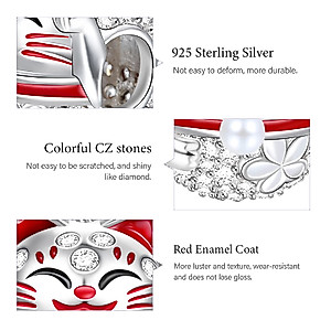 GNOCE Lucky Cat Charms for Women Sterling Silver “Wish You Luck” Cute Cat Bead Charm with Cubic Zirconia Fit Bracelet Necklace Gifts for Daughter & Friends Pet Lovers (Lucky Cat)