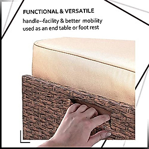 Super Patio Outdoor Ottoman, 2 Piece All Weather Wicker Rattan Patio Ottoman Set with Thick Cushion, Extra Large Outdoor Footstool Footrest (Espresso Brown)