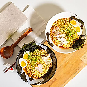 BICETTO Ceramic Japanese Ramen Bowl Set, 60oz Large Ramen Bowls with Chopsticks, Spoons and Chopstick Rests – Bowl for Ramen, Pho, Salad, Poke, Soup, Udon – Minimalist Design, Premium Quality, Black