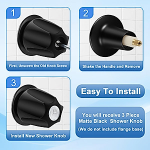 UCDETD Metal Shower Knobs 3 Piece Replacement, Compatible with Price Pfister Verve and Bathtub Shower Faucet Handle, Shower Knobs Include Hot/Cold/Diverter and 3 Screws (Matte Black)